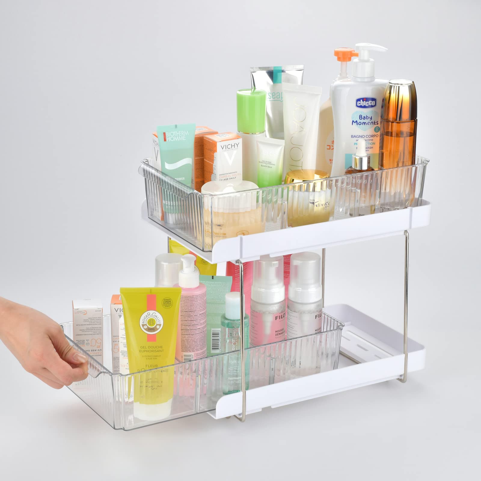 2 Tier Under the Sink Organizer Baskets with Sliding Drawers —Ideal for Cabinet, Countertop, Pantry, and Desktop, for Bathroom, Kitchen, Office,2 Tier Bathroom Counter Organizer Kitchen