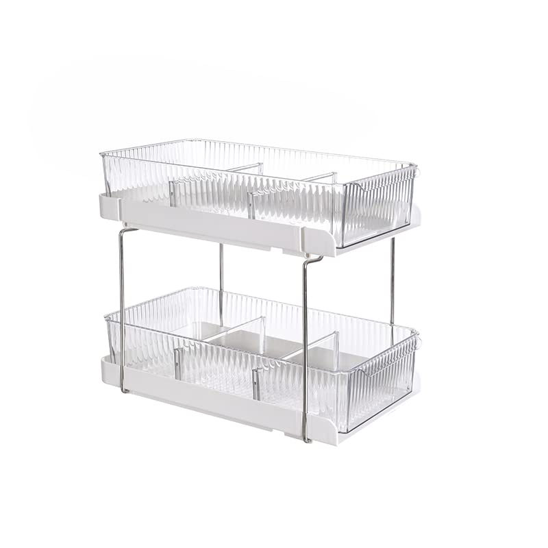 2 Tier Under the Sink Organizer Baskets with Sliding Drawers —Ideal for Cabinet, Countertop, Pantry, and Desktop, for Bathroom, Kitchen, Office,2 Tier Bathroom Counter Organizer Kitchen