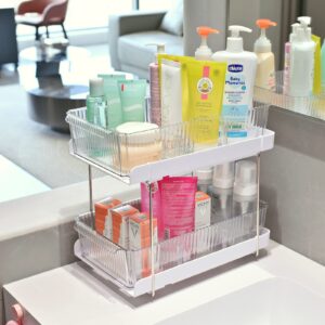 2 Tier Under the Sink Organizer Baskets with Sliding Drawers —Ideal for Cabinet, Countertop, Pantry, and Desktop, for Bathroom, Kitchen, Office,2 Tier Bathroom Counter Organizer Kitchen