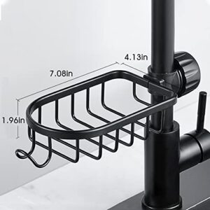 CZMIYRPY Sponge Holder for Kitchen Thin Faucet Laundry Sink Holder Adjustable Detachable Faucet Rack, Black Aluminum Faucet Rack for Soap, Shampoo, Shower Caddy Shelf