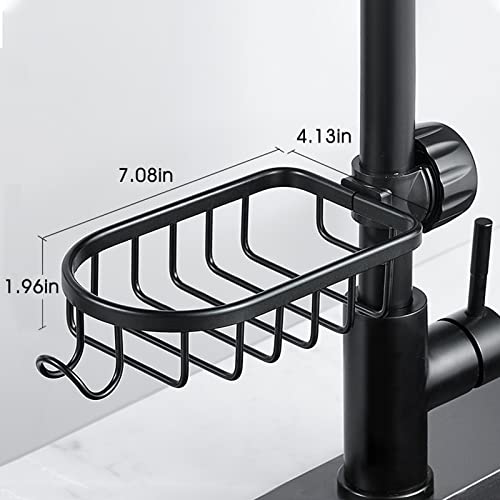 CZMIYRPY Sponge Holder for Kitchen Thin Faucet Laundry Sink Holder Adjustable Detachable Faucet Rack, Black Aluminum Faucet Rack for Soap, Shampoo, Shower Caddy Shelf