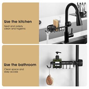 CZMIYRPY Sponge Holder for Kitchen Thin Faucet Laundry Sink Holder Adjustable Detachable Faucet Rack, Black Aluminum Faucet Rack for Soap, Shampoo, Shower Caddy Shelf