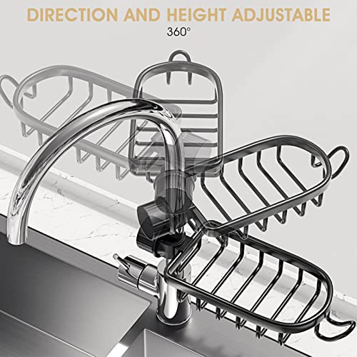 CZMIYRPY Sponge Holder for Kitchen Thin Faucet Laundry Sink Holder Adjustable Detachable Faucet Rack, Black Aluminum Faucet Rack for Soap, Shampoo, Shower Caddy Shelf