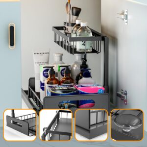 2-Tier Under Sink Organizer and Storage, Pull Out Cabinet Kitchen and Bathroom Organization, Multi Use Slide Out Sliding Shelf Under Cramped Space Shelf Storage (Black)