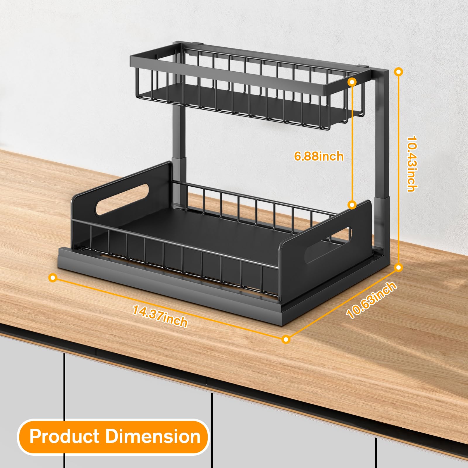 2-Tier Under Sink Organizer and Storage, Pull Out Cabinet Kitchen and Bathroom Organization, Multi Use Slide Out Sliding Shelf Under Cramped Space Shelf Storage (Black)