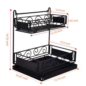 Under Sink Organizers and Storage,All Metal Pull-Out Sliding Drawers with Wheels 2-Tier Large Capacity Heavy Load Vanity Cabinet Organizer Shelf Rack for Bathroom and Kitchen, Black