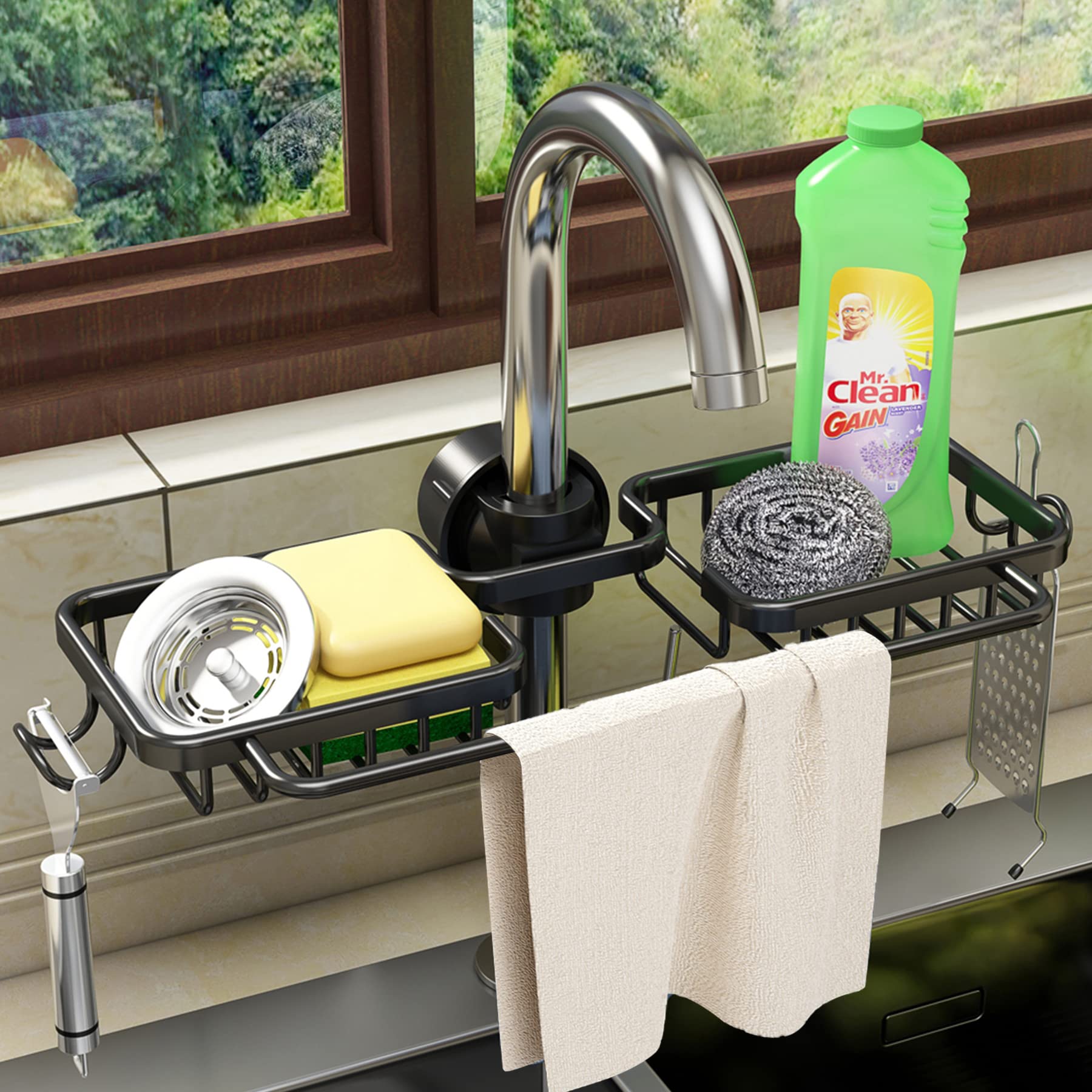 Jeonestan Faucet Sponge Holder Kitchen Sink Caddy Organizer Over Faucet Hanging Faucet Drain Rack for Sink Organizer