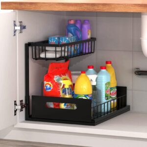 under sink organizer, pull out cabinet organizer 2 tier slide out sink shelf cabinet storage shelves,under bathroom cabinet storage, multi-use for under kitchen bathroom sink organizers and storage