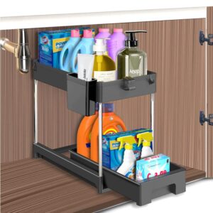 waylhect under sink organizer,2 tier under bathroom sink organizers and storage for kitchen, bathroom black