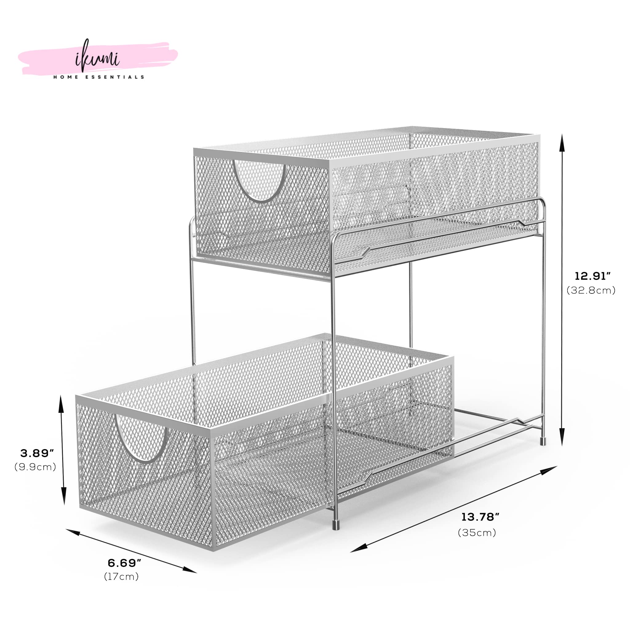 Kitchen Bathroom Under Sink Organizer and Storage | 2-Tier Steel Pull-Out Rack for Cabinet and Shelf | No Assembly Required | Durable | Premium Quality | Ikumi Home Essentials