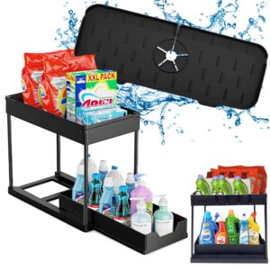 2 levels under sink organizer, under sink organizers with sliders & hooks, our bathroom organization comes with sink splash guard, black kitchen sink organizer, under sink organizers and storage