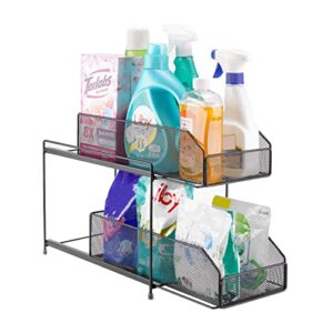 ticton under sink organizer, 2-tier multi-function storage, pull out under sink organizer, kitchen organization, bathroom organizer, cosmetic storage (black)