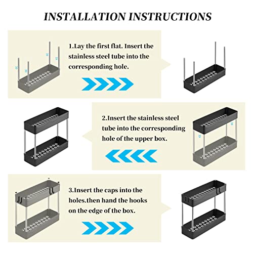 Under Sink Organizer, 2pcs Under Bathroom Cabinet Storage 2 Tier Under Sink Storage Rack, Under Cabinet Organizer Baskets, Under Sink Organizers and Storage for Bathroom Organizer