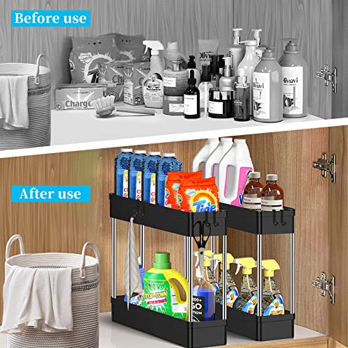 Under Sink Organizer, 2pcs Under Bathroom Cabinet Storage 2 Tier Under Sink Storage Rack, Under Cabinet Organizer Baskets, Under Sink Organizers and Storage for Bathroom Organizer