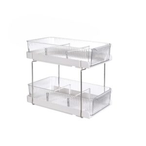 under sink organizer 2-tier sliding under cabinet bathroom sink organizer, multi-purpose under sink storage shelf rack for bathroom kitchen, clear