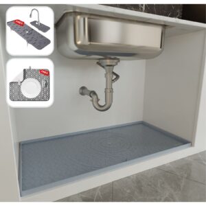 under sink mats for kitchenwaterproof, 22x34 inches under sink drip tray, under kitchen sink mat, grey