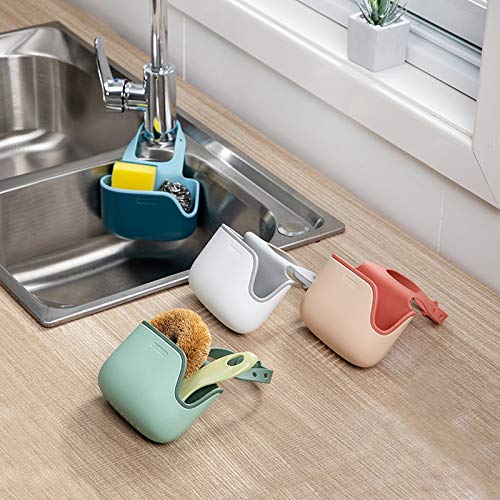 QQBB Kitchen Sink Caddy Sponge Holder,Telescopic Sink Storage Rack,Silicone Sponge Holder for Sink Hanging Ajustable Strap, Sink Caddy Kitchen Sink Organizer with Drain Holes for Drying(2pcs),Green