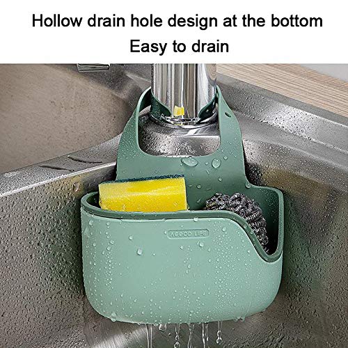 QQBB Kitchen Sink Caddy Sponge Holder,Telescopic Sink Storage Rack,Silicone Sponge Holder for Sink Hanging Ajustable Strap, Sink Caddy Kitchen Sink Organizer with Drain Holes for Drying(2pcs),Green