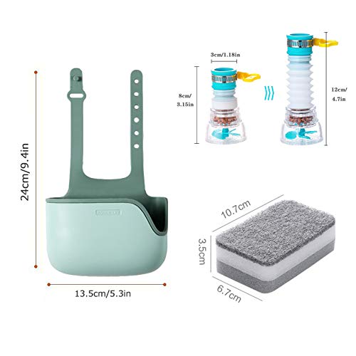 QQBB Kitchen Sink Caddy Sponge Holder,Telescopic Sink Storage Rack,Silicone Sponge Holder for Sink Hanging Ajustable Strap, Sink Caddy Kitchen Sink Organizer with Drain Holes for Drying(2pcs),Green