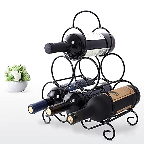 Tabletop Wine Rack, 6 Wine Bottle Holder Stand for Counter, No Assembly Required Small Metal Wine Rack Countertop, Freestanding Black Wire Wine Bottle Storage Rack, Wine Organizer Bar Cart Accessories