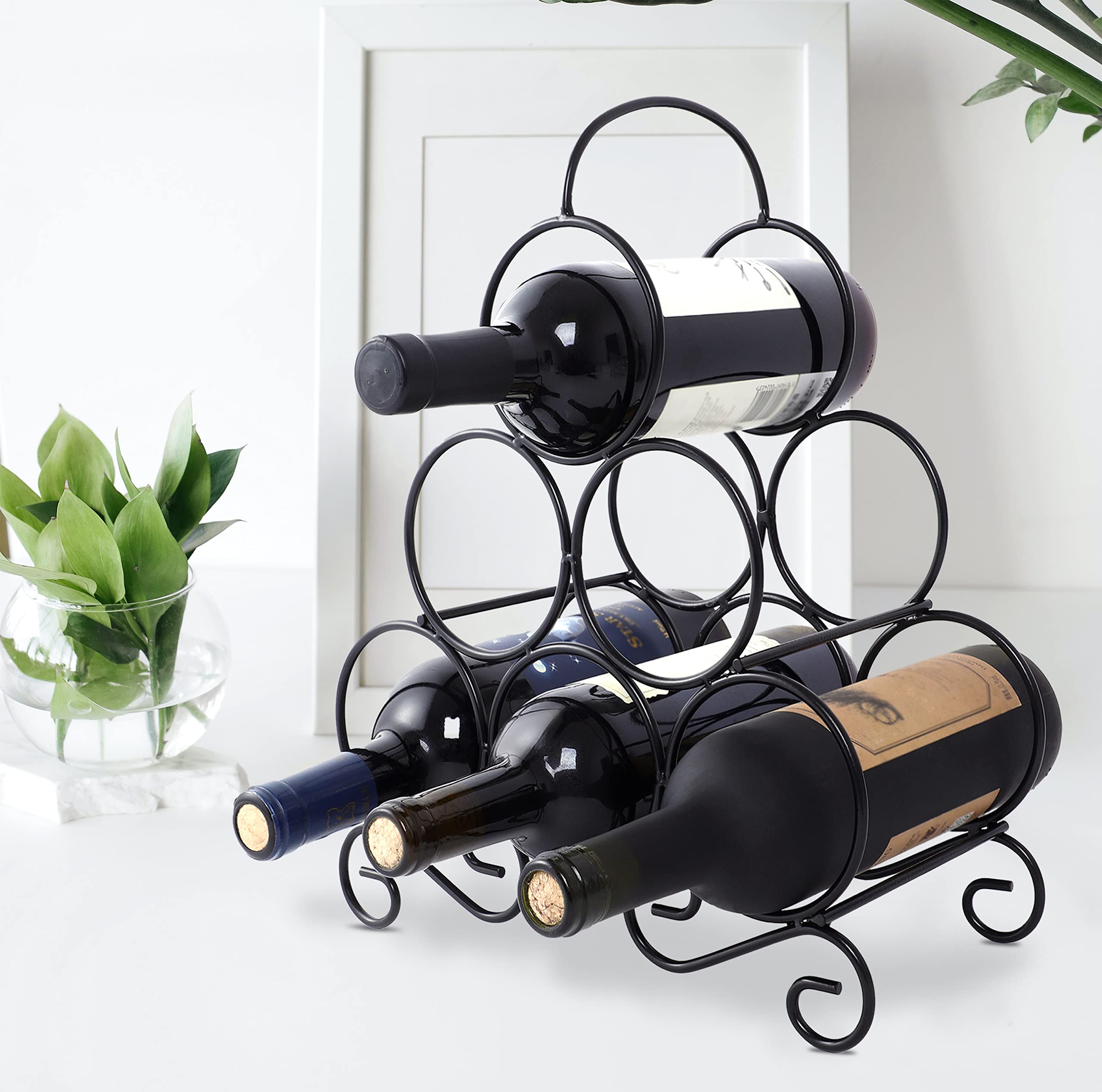 Tabletop Wine Rack, 6 Wine Bottle Holder Stand for Counter, No Assembly Required Small Metal Wine Rack Countertop, Freestanding Black Wire Wine Bottle Storage Rack, Wine Organizer Bar Cart Accessories