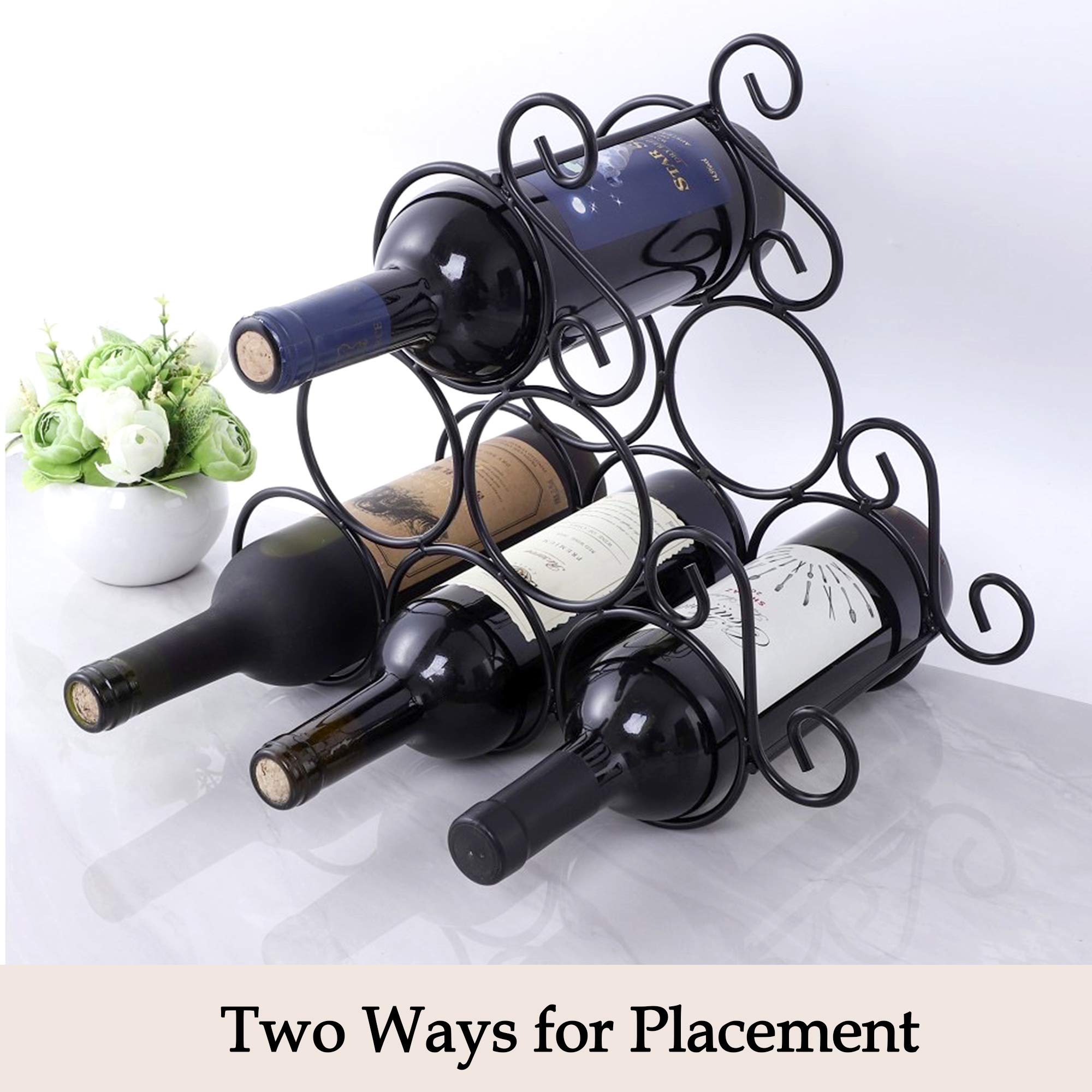 Tabletop Wine Rack, 6 Wine Bottle Holder Stand for Counter, No Assembly Required Small Metal Wine Rack Countertop, Freestanding Black Wire Wine Bottle Storage Rack, Wine Organizer Bar Cart Accessories