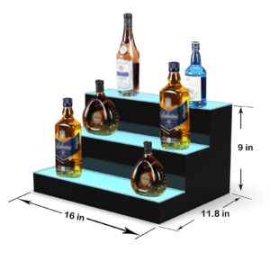 MESAILUP Acrylic LED Liquor Bottle Display Shelf 16 Inch 3 Step Detachable Acrylic Lighted Bar Shelf with RF Remote Controller for Home Commercial Bar Countertop Display Stand (3Tier,16 inch)