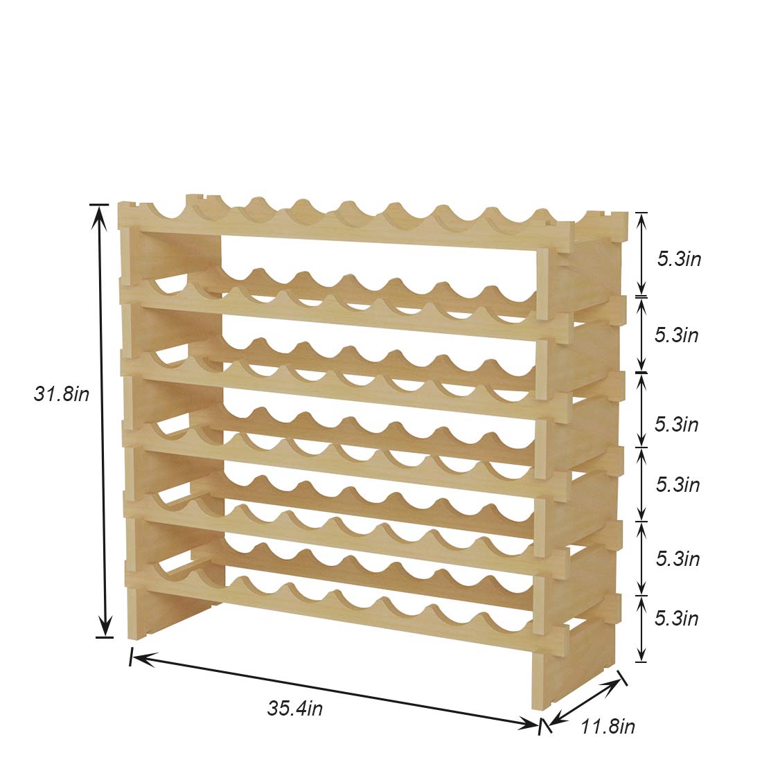 soges Wine Rack 48 Bottle Stackable Wine Storage Wood Wine Display Racks Free Standing Wine Shelf Stand, BY-WS6848M