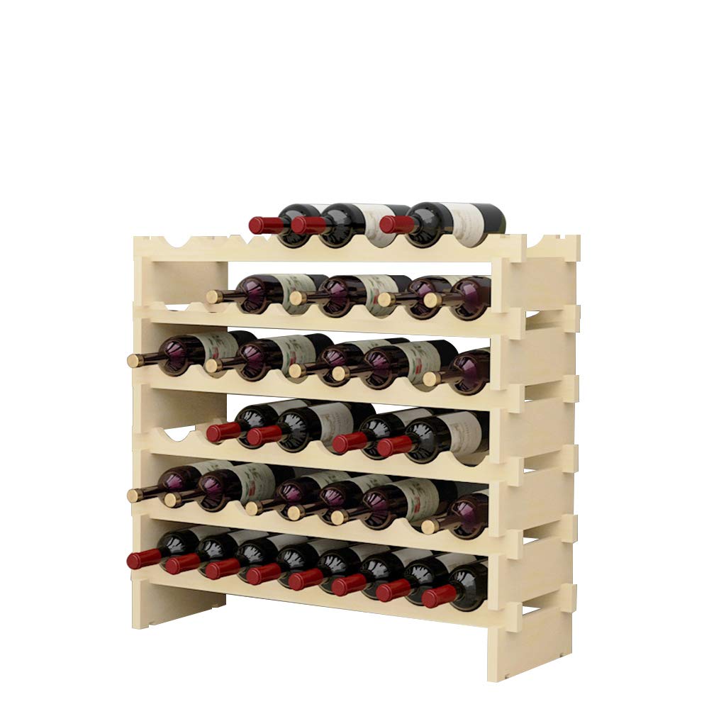 soges Wine Rack 48 Bottle Stackable Wine Storage Wood Wine Display Racks Free Standing Wine Shelf Stand, BY-WS6848M