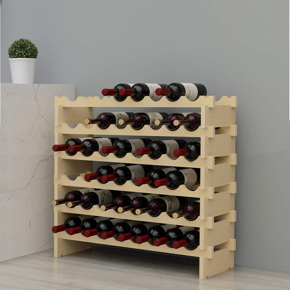 soges Wine Rack 48 Bottle Stackable Wine Storage Wood Wine Display Racks Free Standing Wine Shelf Stand, BY-WS6848M