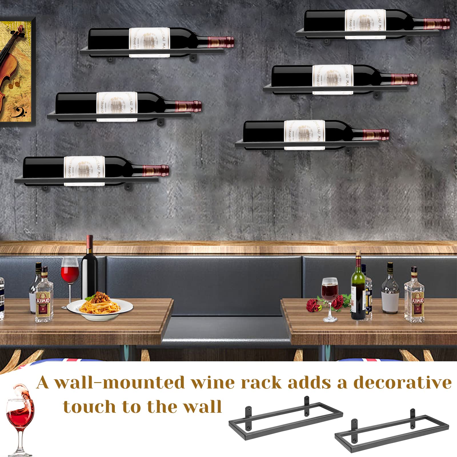 YALINKA Metal Wall Mounted Wine Racks, Hanging Wine Bottle Display Organizer Holder with Screws, Beverages Liquor Bottles Storage Shelf for Home Kitchen Bar Decor (Black 9)