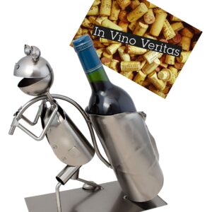 BRUBAKER Wine Bottle Holder 'Frog' - Table Top Metal Sculpture - with Greeting Card