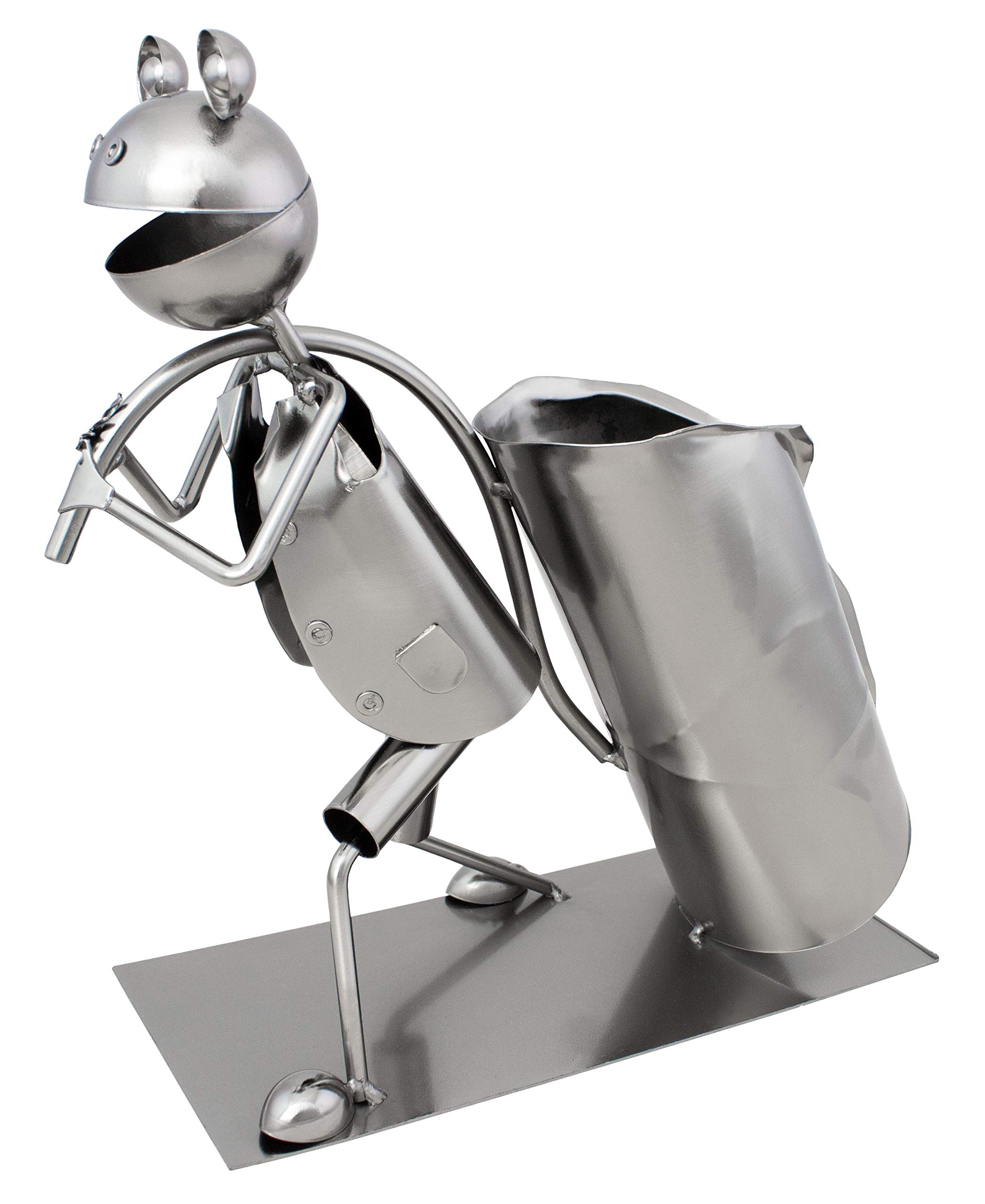 BRUBAKER Wine Bottle Holder 'Frog' - Table Top Metal Sculpture - with Greeting Card