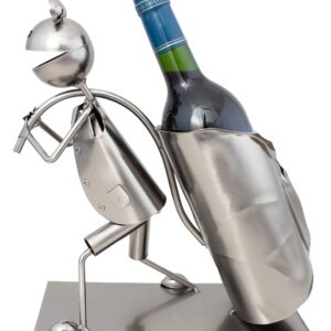 BRUBAKER Wine Bottle Holder 'Frog' - Table Top Metal Sculpture - with Greeting Card