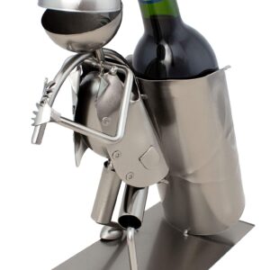 BRUBAKER Wine Bottle Holder 'Frog' - Table Top Metal Sculpture - with Greeting Card