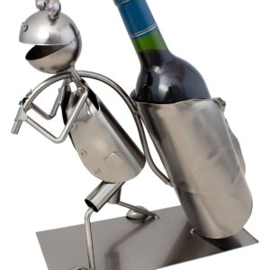 BRUBAKER Wine Bottle Holder 'Frog' - Table Top Metal Sculpture - with Greeting Card