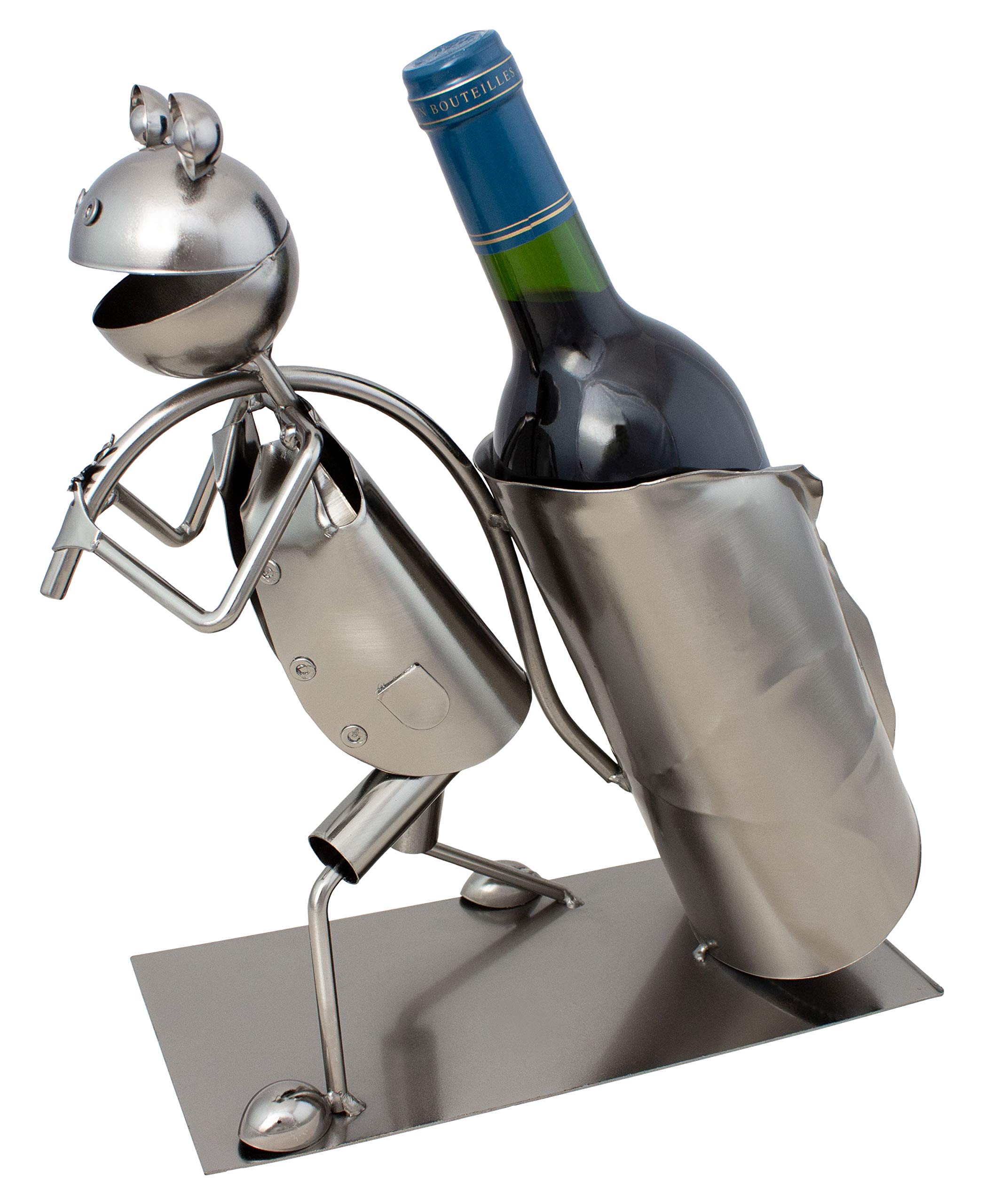 BRUBAKER Wine Bottle Holder 'Frog' - Table Top Metal Sculpture - with Greeting Card