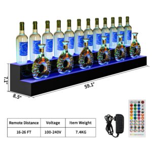 YITAHOME LED Lighted Liquor Bottle Display Shelves 2-Step 60-inch, Bar Liquor Alcohol Wine Holder Display Shelf for Home Counter Party, Acrylic Mounted Whiskey Rack Stand with Remote & App Control