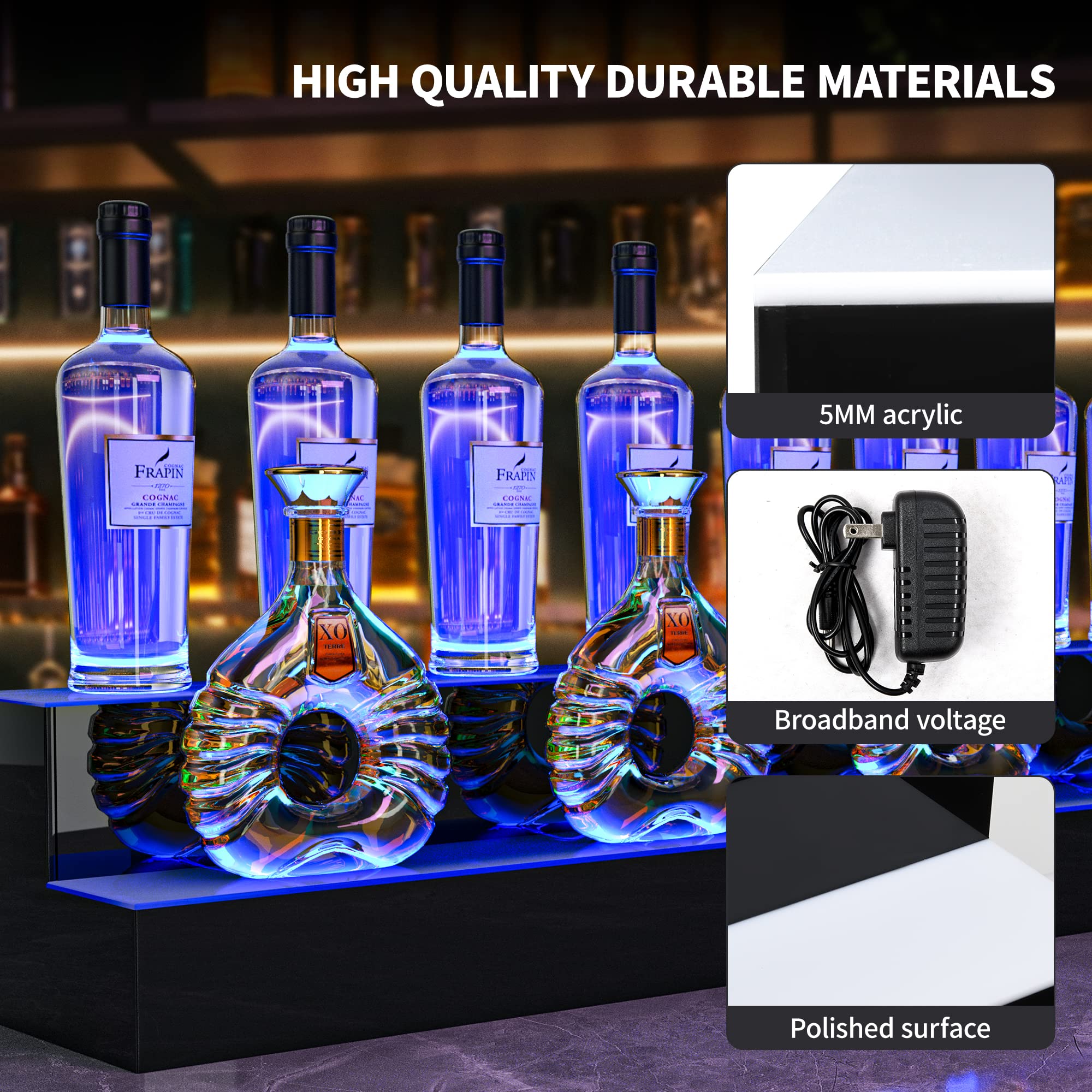 YITAHOME LED Lighted Liquor Bottle Display Shelves 2-Step 60-inch, Bar Liquor Alcohol Wine Holder Display Shelf for Home Counter Party, Acrylic Mounted Whiskey Rack Stand with Remote & App Control