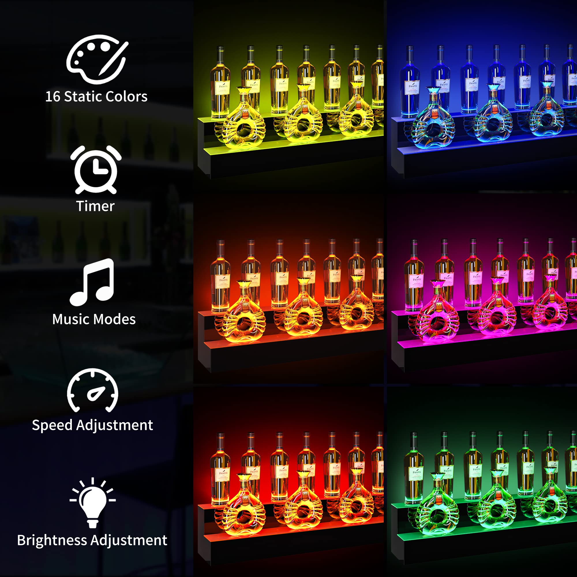 YITAHOME LED Lighted Liquor Bottle Display Shelves 2-Step 60-inch, Bar Liquor Alcohol Wine Holder Display Shelf for Home Counter Party, Acrylic Mounted Whiskey Rack Stand with Remote & App Control