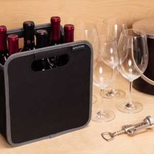 MeyLiving Wine Carrier Storage Liquor Picnic Hostess Gift Collapsible 7.1x10.4x10.8inches, 1-Pack / 6-Bottle, Lava Black