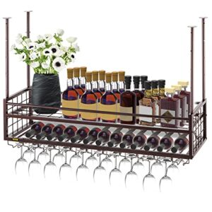 vevor ceiling wine glass rack, 46.9 x 11.8 inch hanging wine glass rack, 18.9-35.8 inch height adjustable hanging wine rack cabinet, coppery wall-mounted wine glass rack perfect for bar cafe kitchen