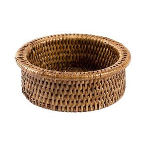 caspari rattan wine bottle coaster in dark natural brown