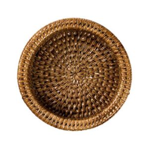 Caspari Rattan Wine Bottle Coaster in Dark Natural Brown