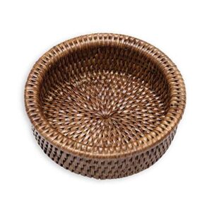 Caspari Rattan Wine Bottle Coaster in Dark Natural Brown