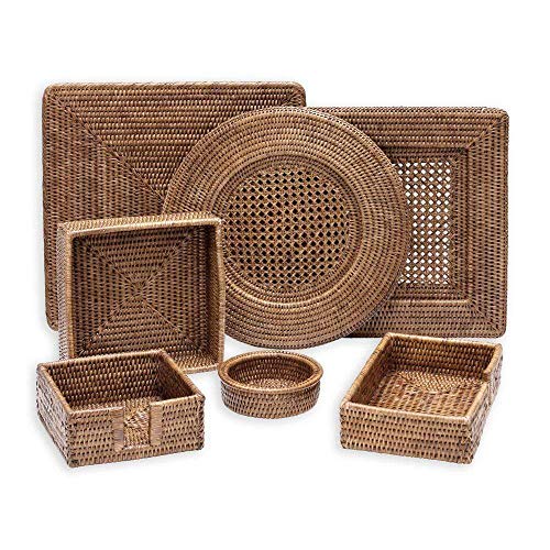 Caspari Rattan Wine Bottle Coaster in Dark Natural Brown