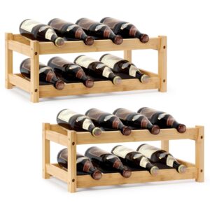 maitys 2 pieces wine rack standing 8 bottle 2 tier wine rack countertop bamboo wine bottle holder wooden wine shelf wine stand for kitchen bar cellar basement tabletop display cabinet decor