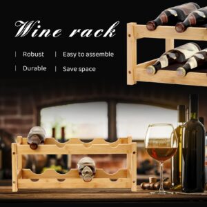 Maitys 2 Pieces Wine Rack Standing 8 Bottle 2 Tier Wine Rack Countertop Bamboo Wine Bottle Holder Wooden Wine Shelf Wine Stand for Kitchen Bar Cellar Basement Tabletop Display Cabinet Decor