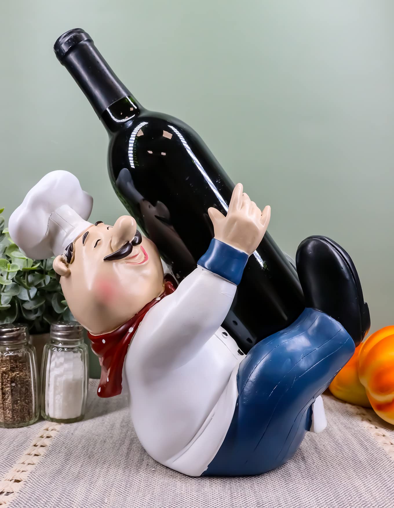 Ebros For The Love Of Wine Fat Chef Marco Hugging Wine Bottle Holder Figurine Kitchen Countertop Wine Cellar Hosting Table Decor Piece