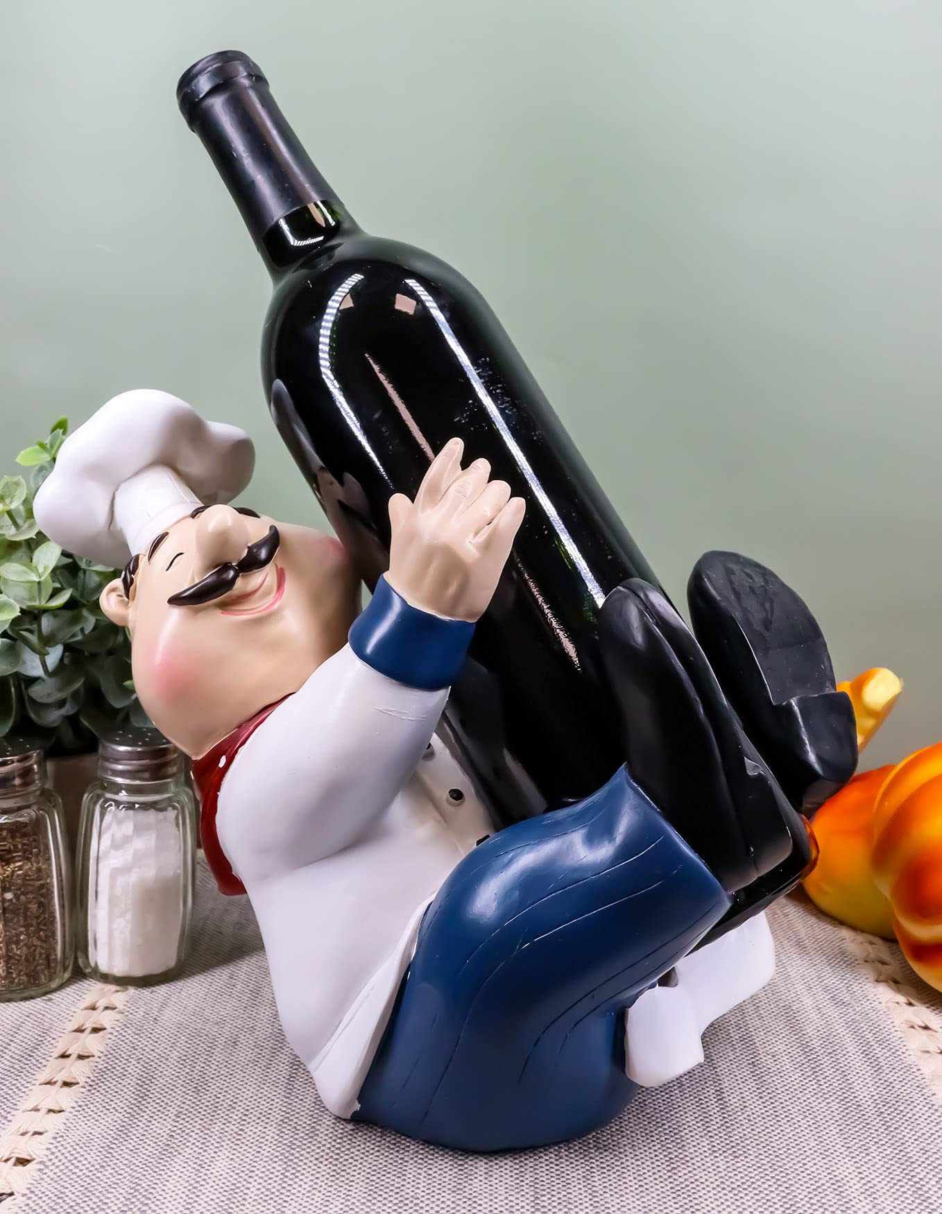 Ebros For The Love Of Wine Fat Chef Marco Hugging Wine Bottle Holder Figurine Kitchen Countertop Wine Cellar Hosting Table Decor Piece